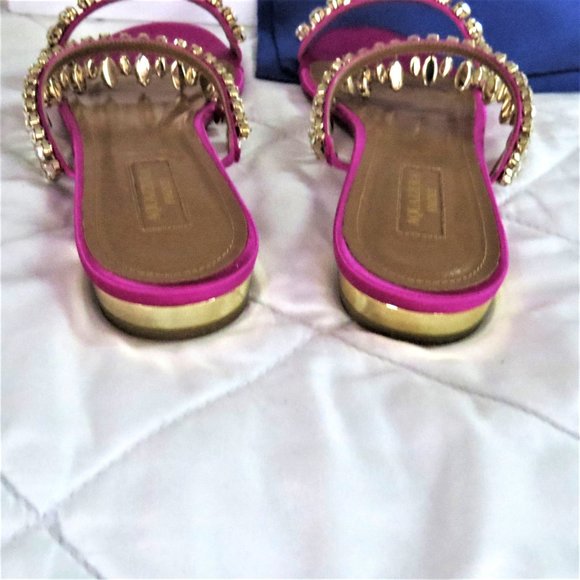 Aquazzura | Shoes | Aquazzura Crystal Studded Pink Satin Slides | Poshmark